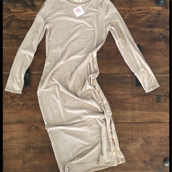 Dresses | Bodycon Dress Beige With Snap Side Button | Poshmark
